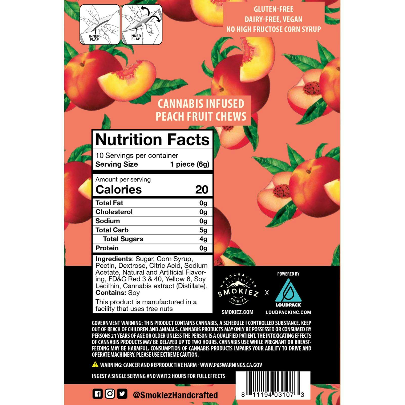 Smokiez Edibles: Peach Fruit Chews 100mg 10-pack | Leafly