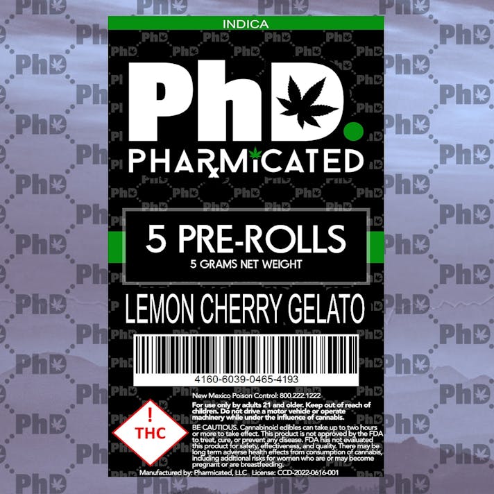 Pharmicated: PhD 5 -1g Pre -Roll - Lemon Cherry Gelato | Leafly