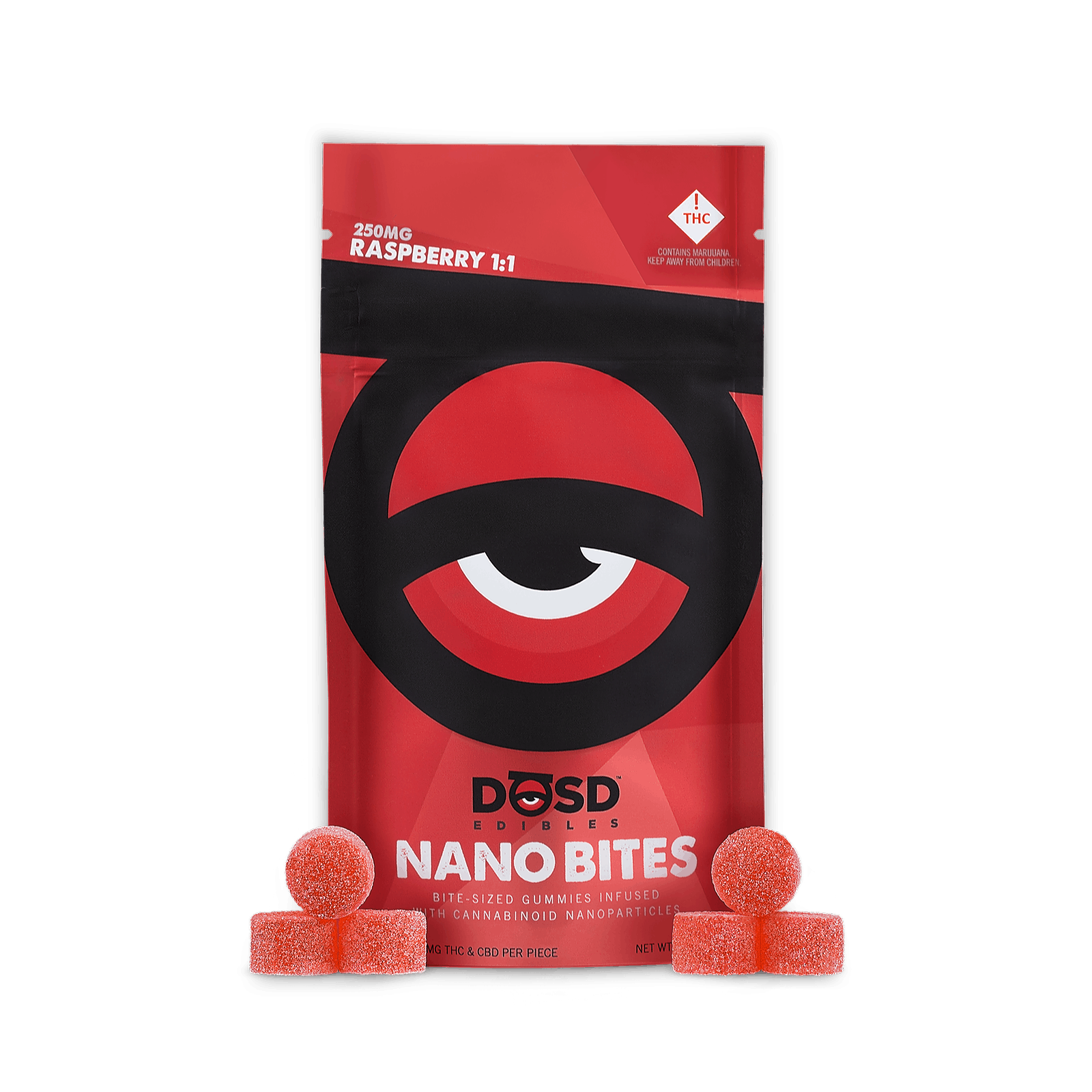 DŌSD Edibles: Nano Bites - Raspberry 1:1 CBD 250mg (Indica) | Leafly