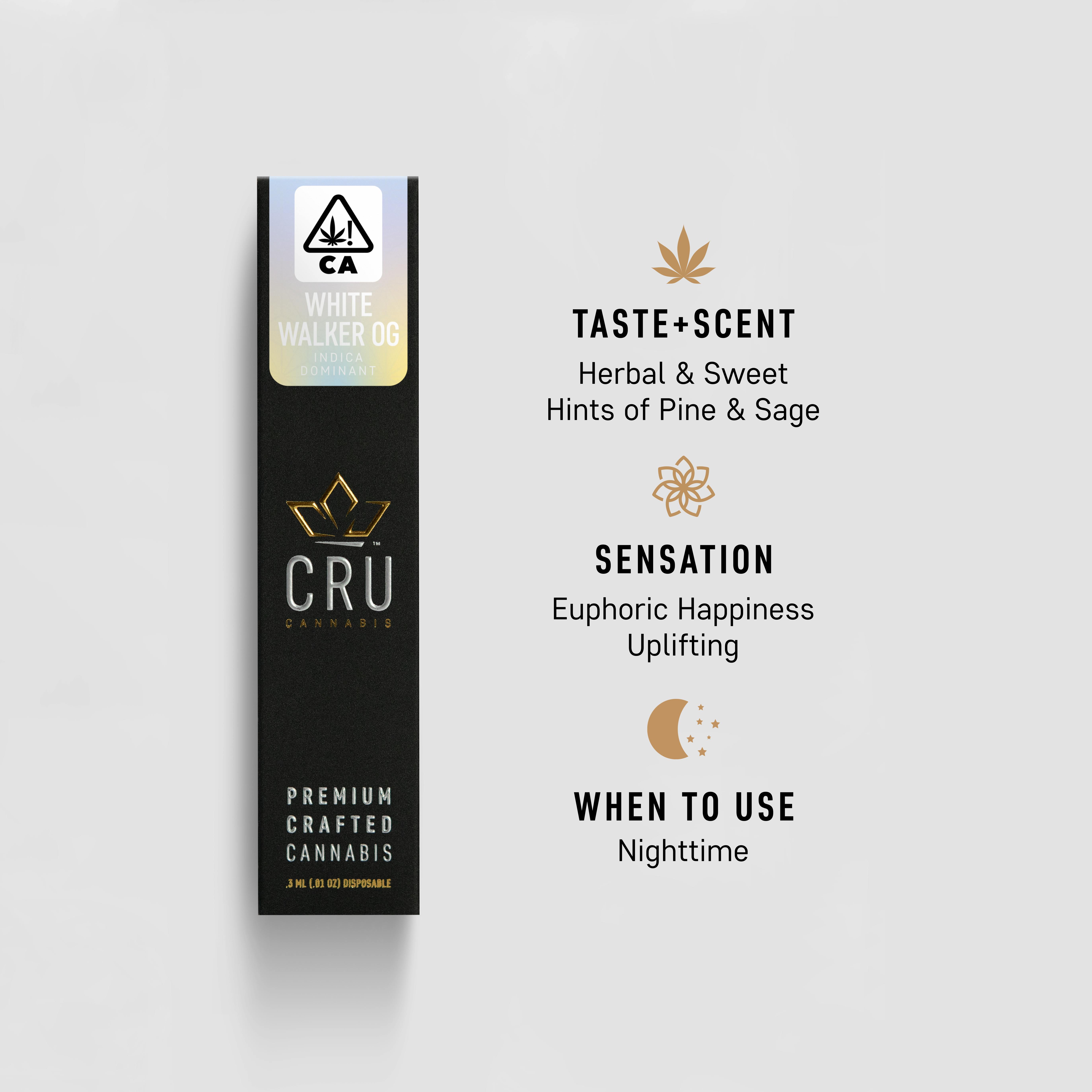 CRU Cannabis: White Walker OG .3ml Disposable Vape Pen | Leafly