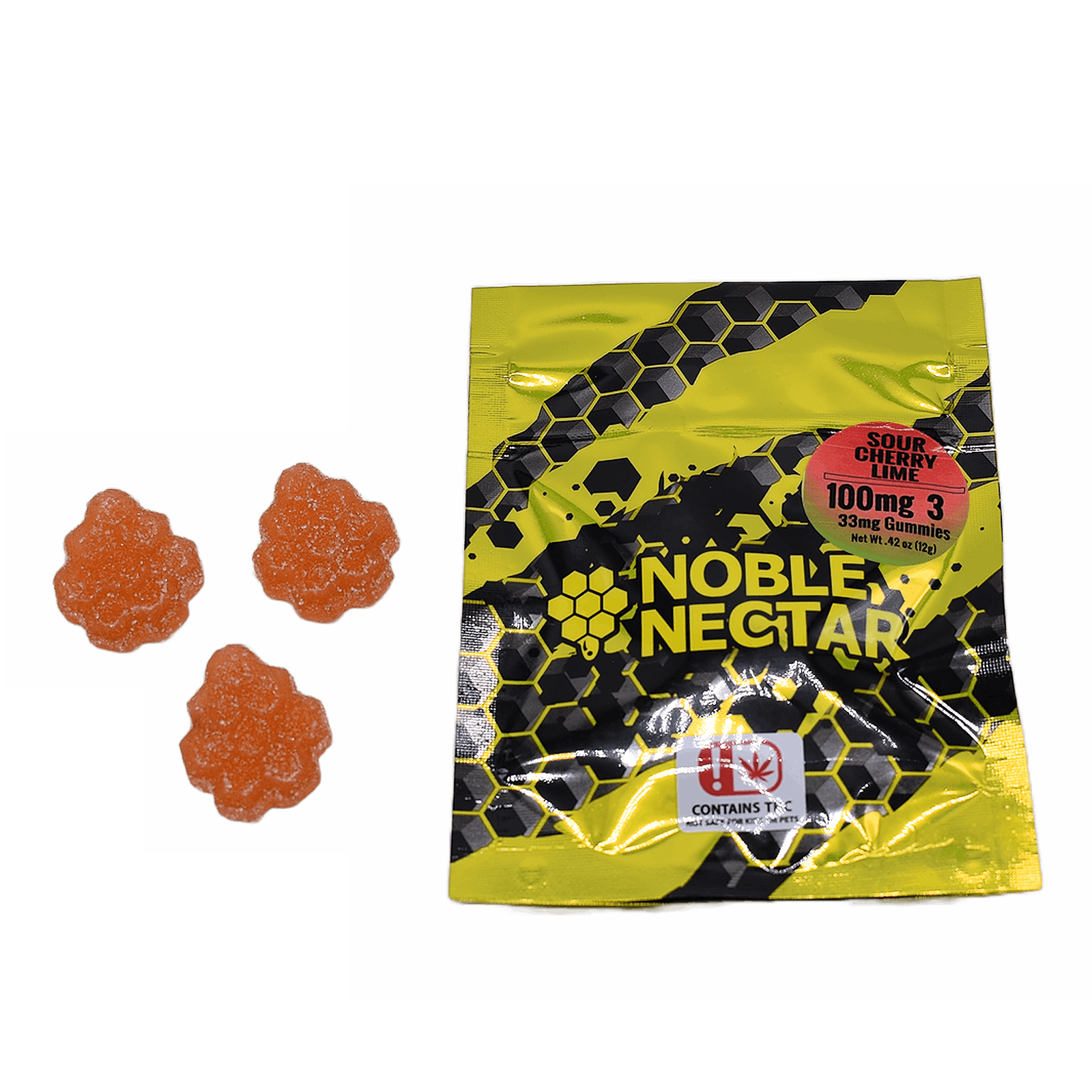 Noble Nectar: LIVE RESIN Sour Cherry Limeade 100mg Gummies (3 of 33mg) | Leafly