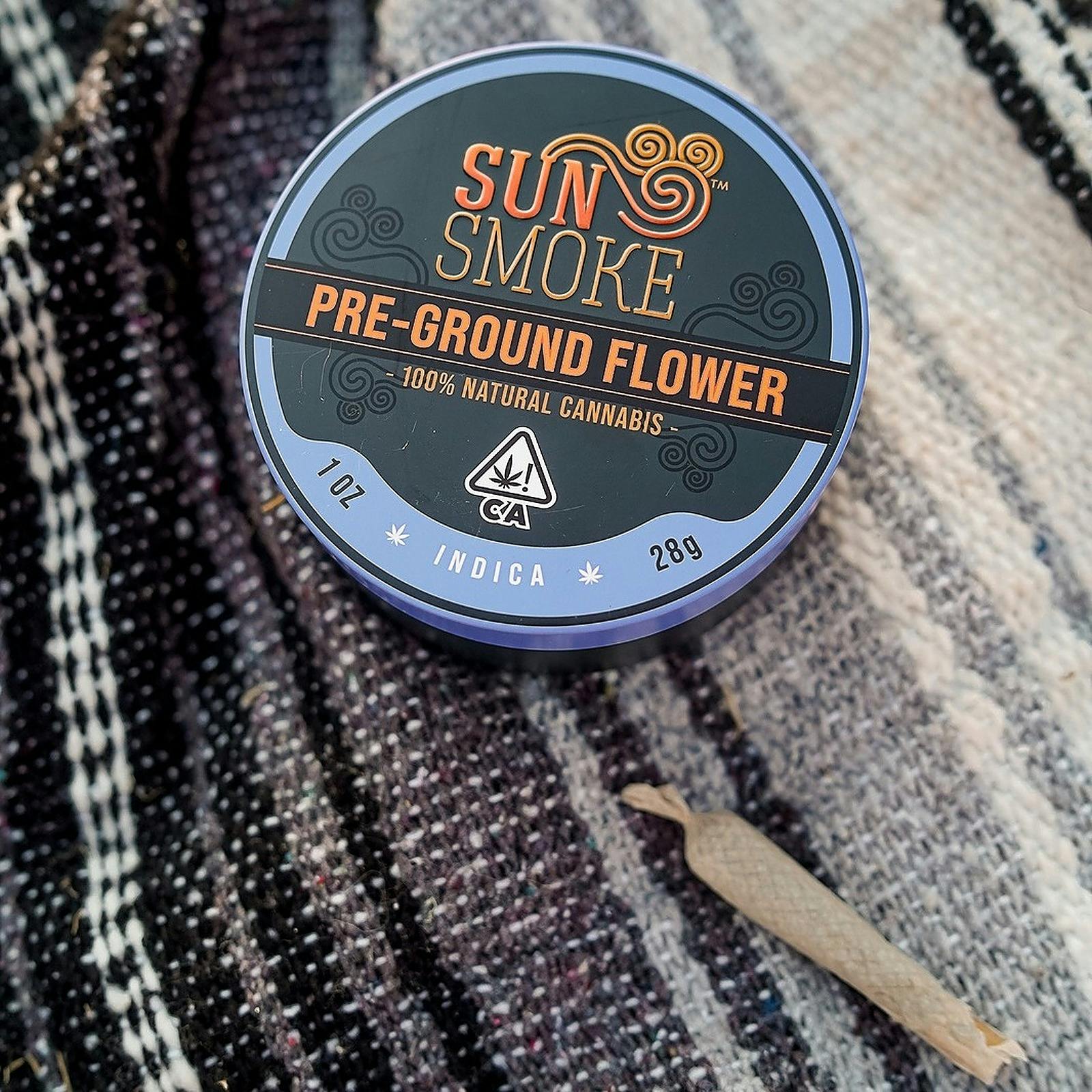 SunSmoke: Pre-Ground Flower 1oz Tin (Indica) | Leafly