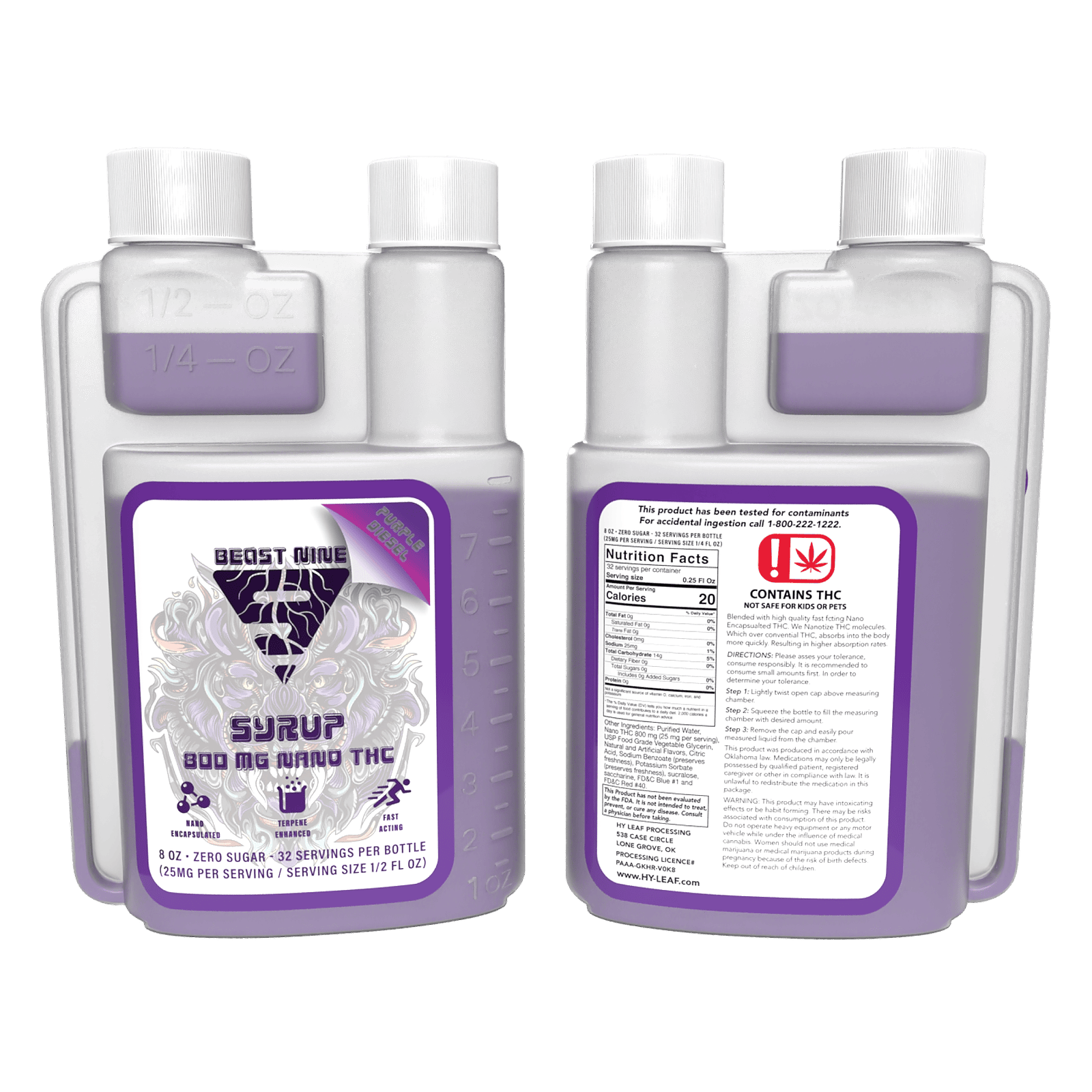 Hy Leaf: Beast Syrup 800mg Nano THC (Purple Diesel) | Leafly