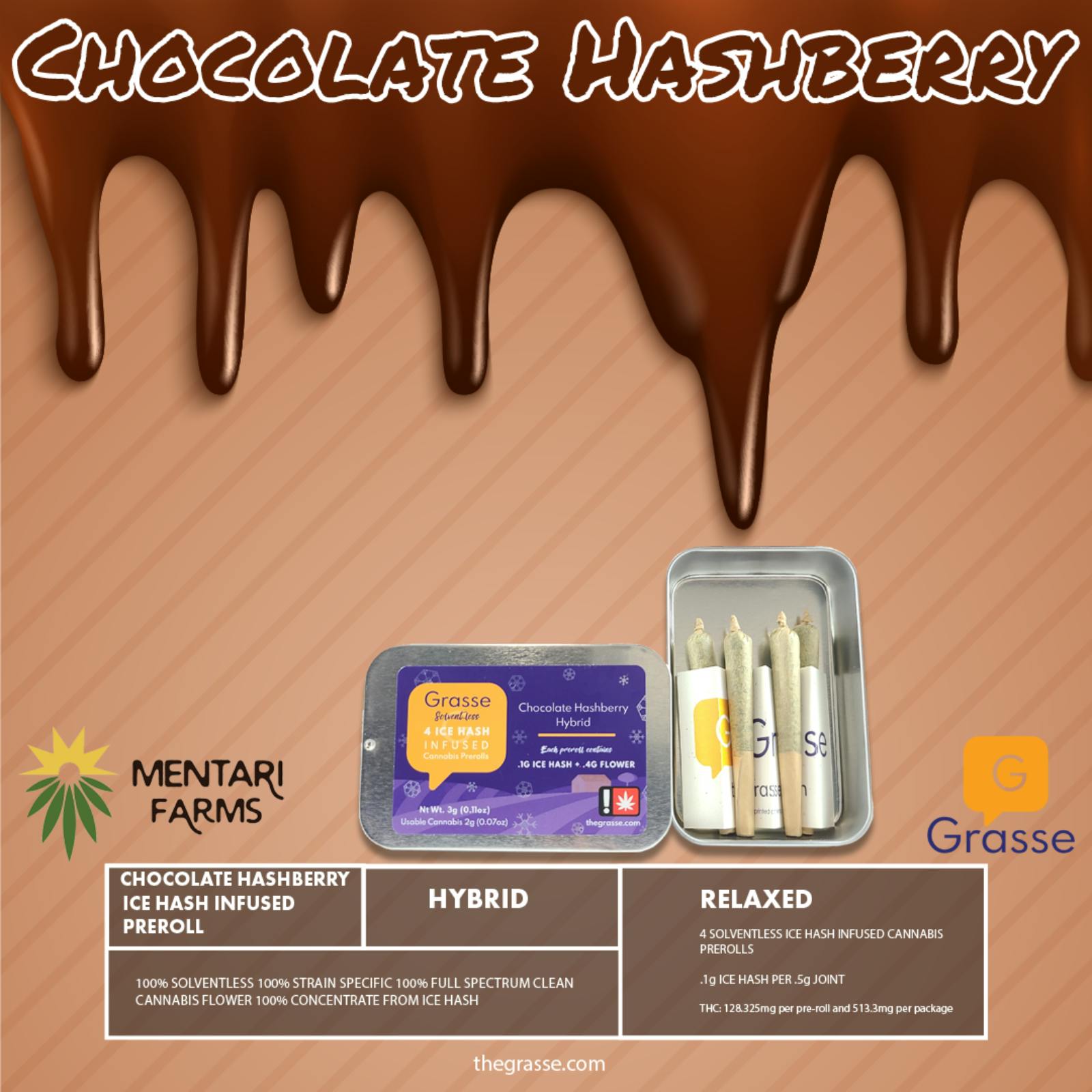 Grasse: Chocolate Hashberry Solventless Ice Hash Infused PreRoll 2g 4 ...