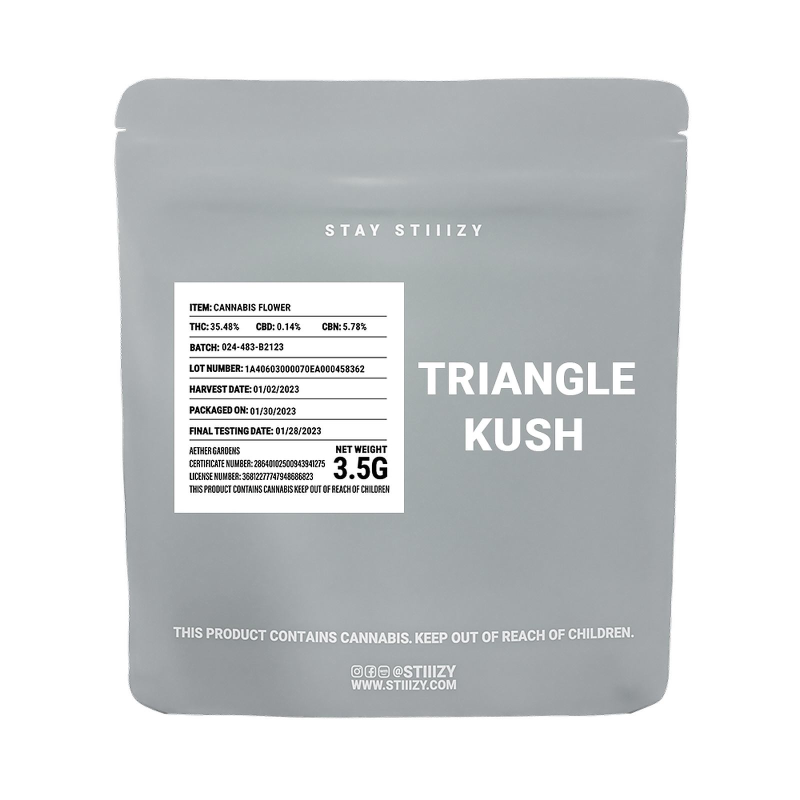 STIIIZY: TRIANGLE KUSH - GREY LABEL 3.5G | Leafly
