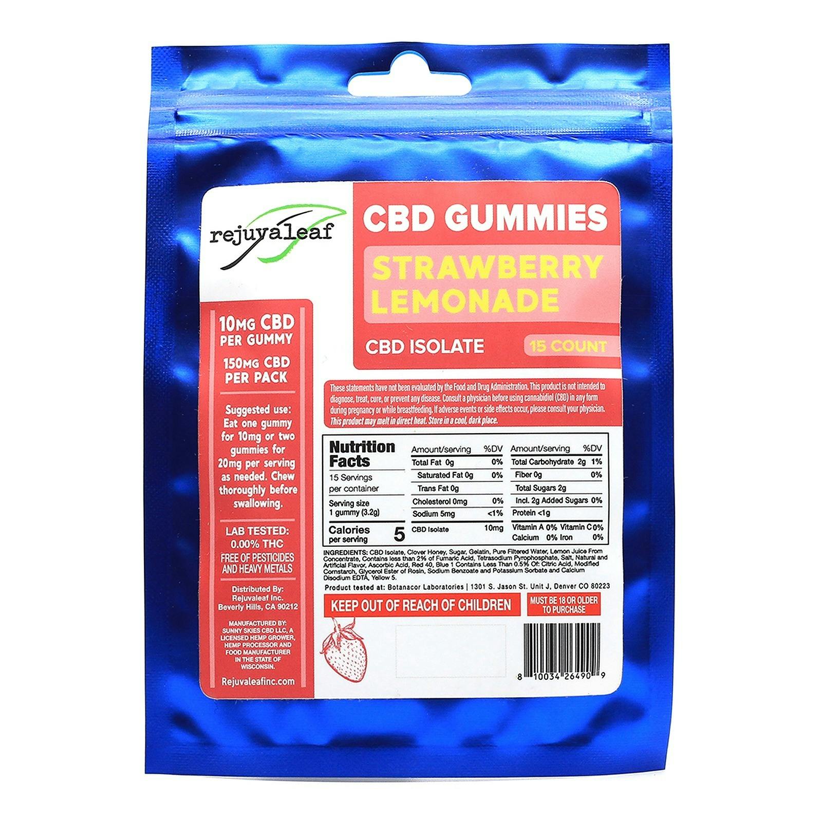 Rejuvaleaf: Strawberry Lemonade CBD Isolate Gummies 300MG | Leafly