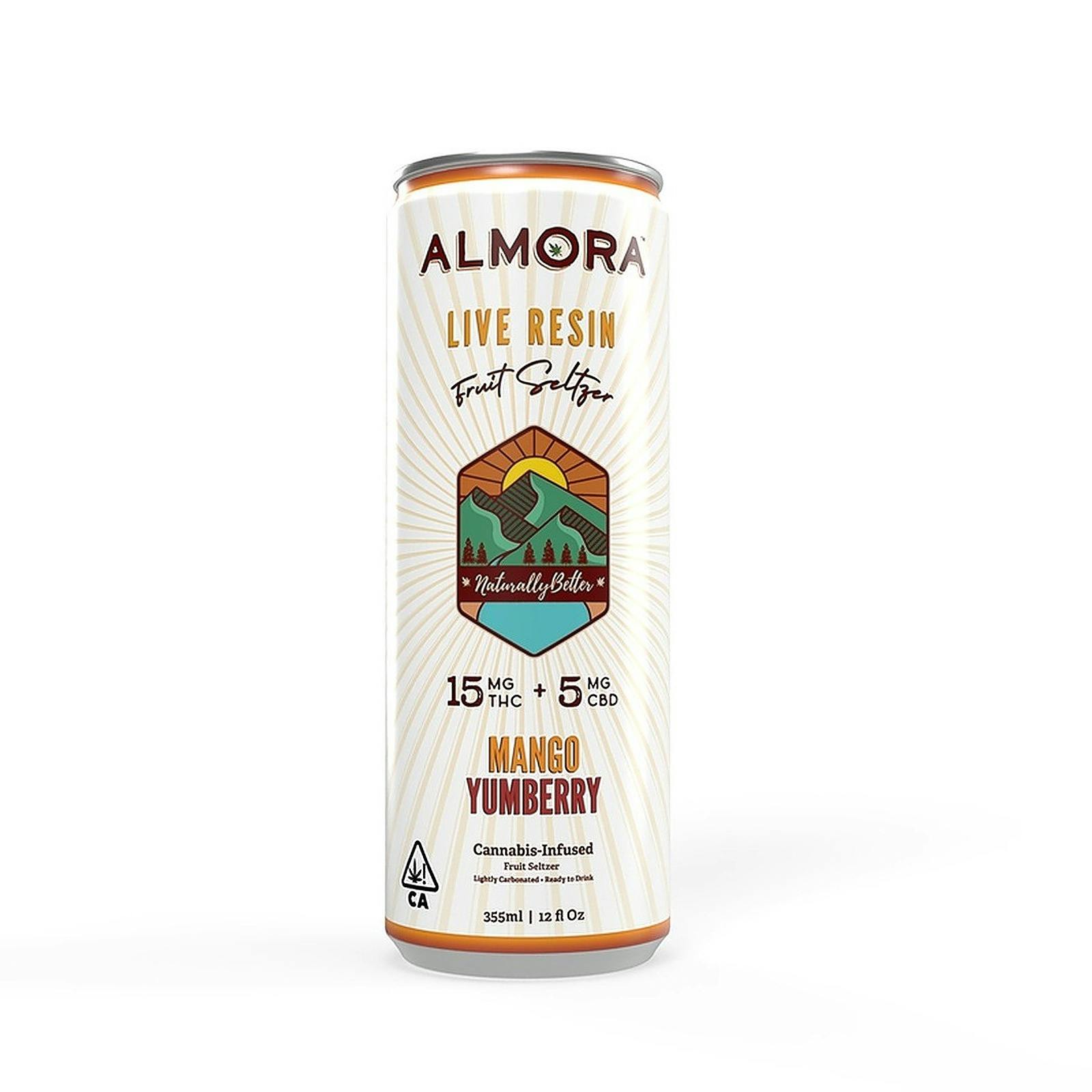 Almora: Live Resin Mango Yumberry Seltzer (15mg THC/5mg CBD) | Leafly