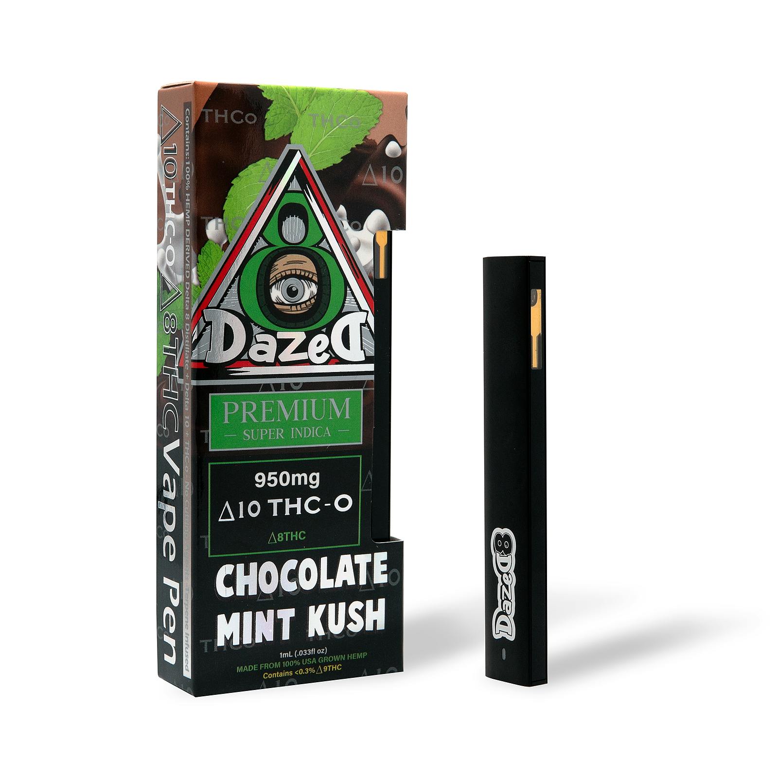 Dazed8 Chocolate Mint Kush Delta 8 10 Thc O Disposable Vape — 1 Gram