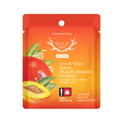 Wyld: Wyld ONE: Sour Peach Mango Hybrid Enhanced Gummy | Leafly