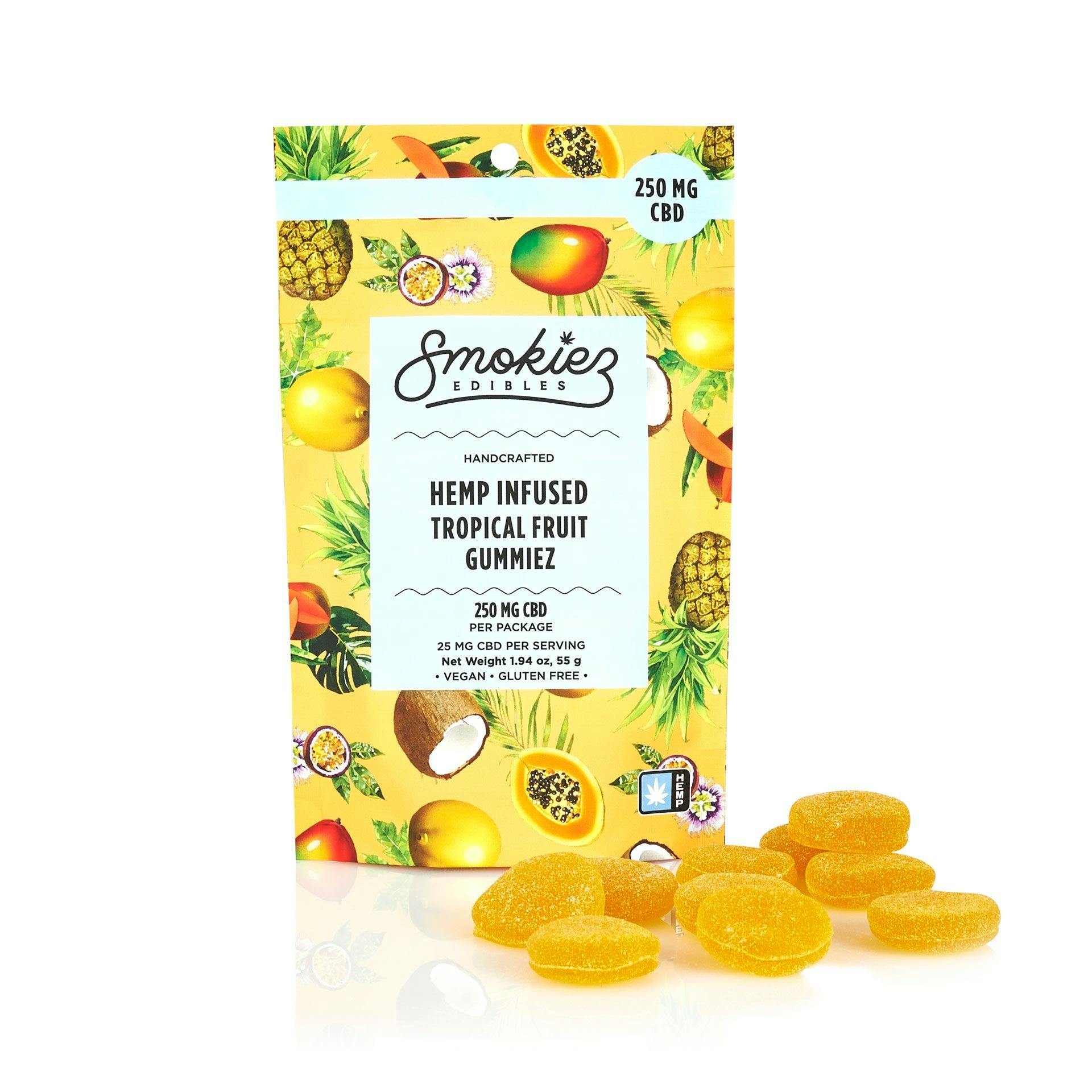 Smokiez Edibles: Tropical Fruit CBD Gummiez, 250mg 10-pack -OR | Leafly