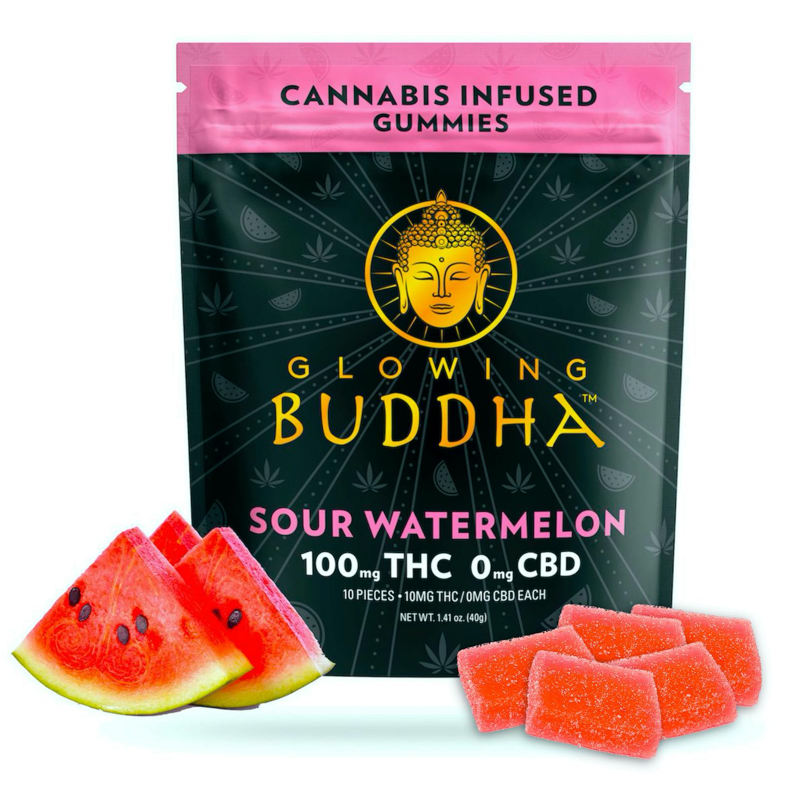 Glowing Buddha: Glowing Buddha™️ Sour Watermelon Gummies 100mg THC | Leafly