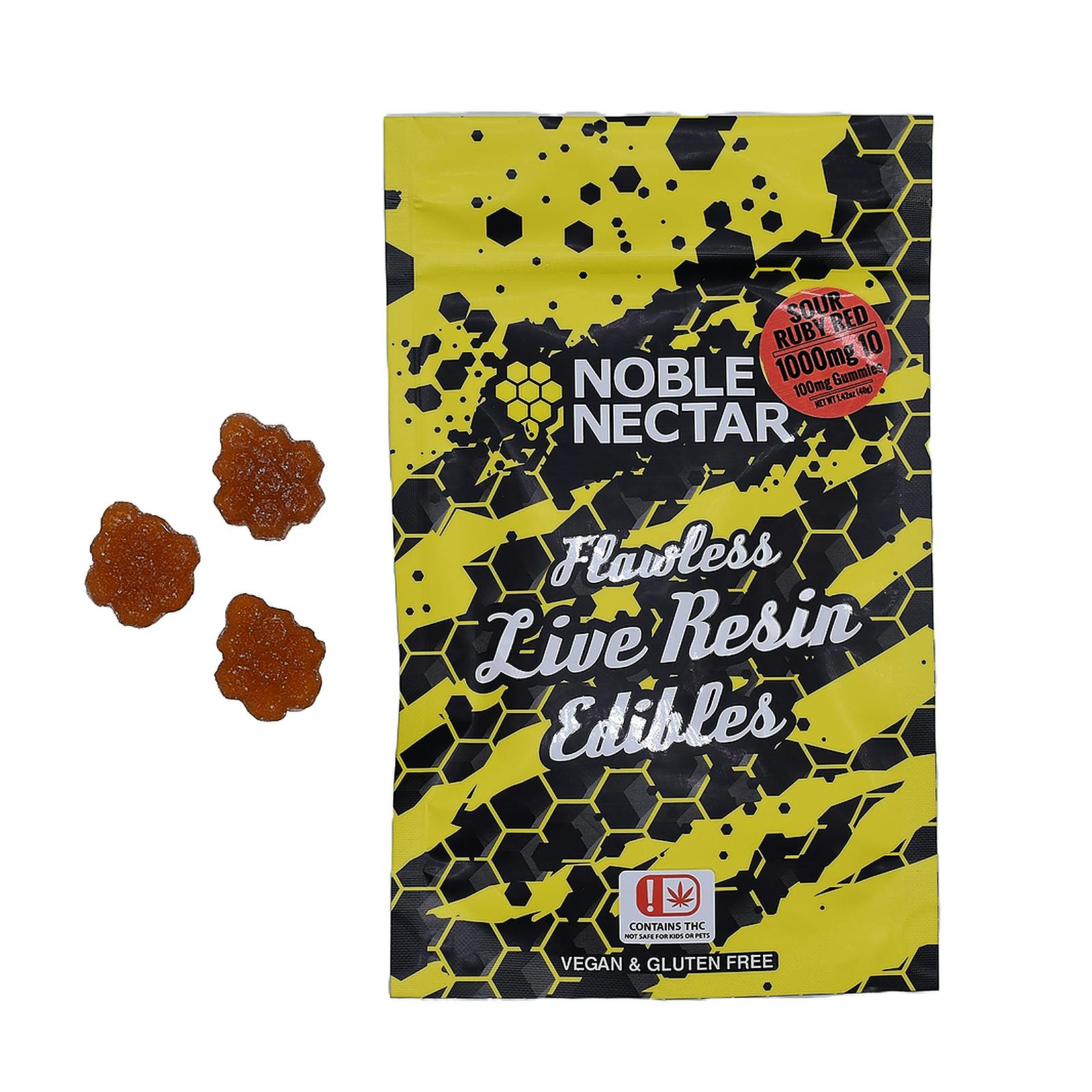 Noble Nectar: LIVE RESIN Ruby Red 1000mg Gummies (10 of 100mg) | Leafly