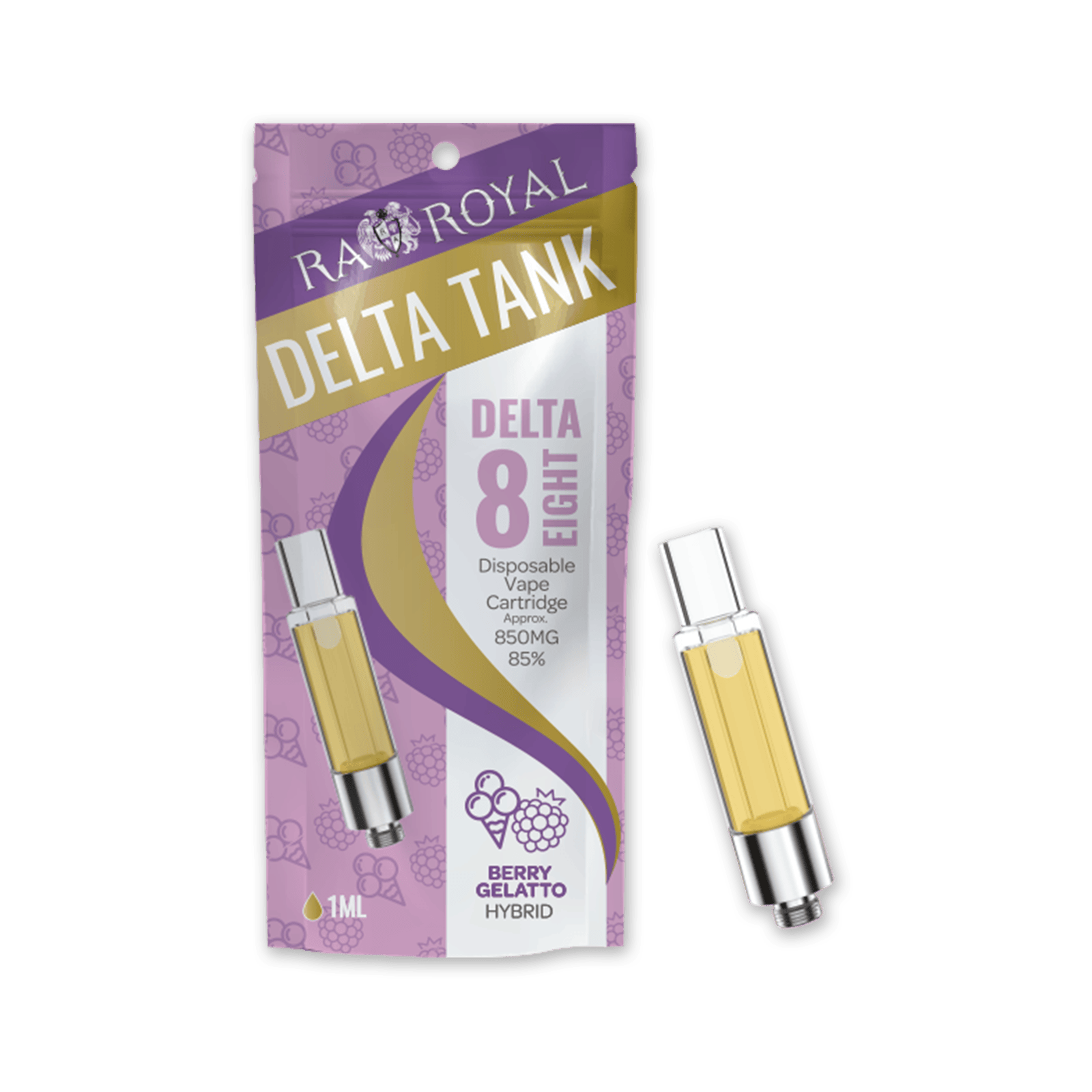 RA Royal: R.A. Royal Delta-8 Vape Tank: Berry Gelato (Hybrid) | Leafly