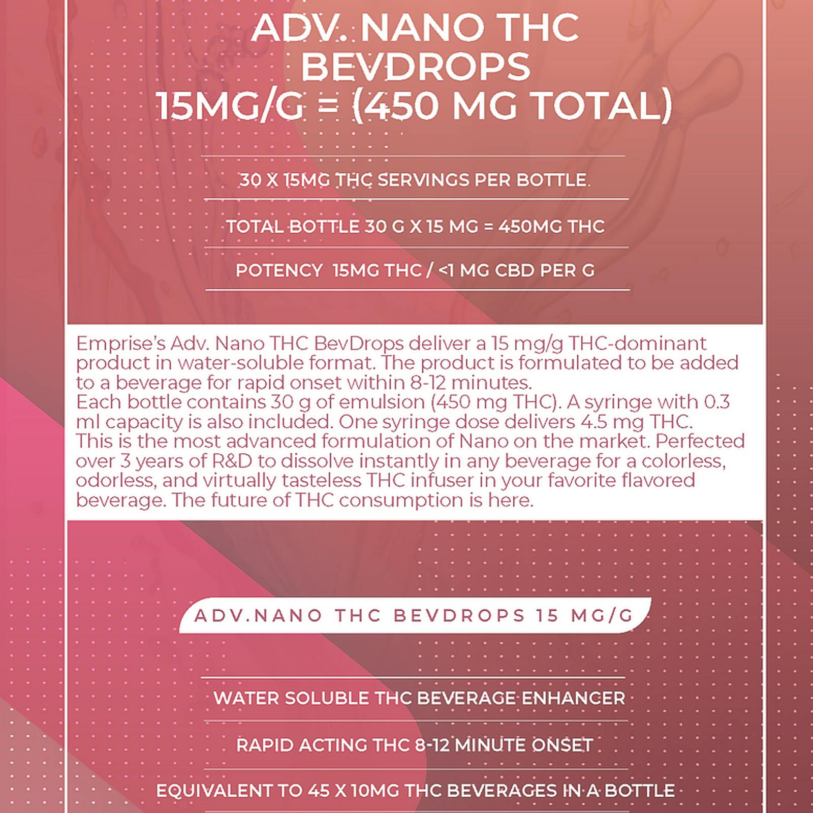 Emprise Canada: Adv. Nano 15mg/g THC BevDrops (30g = 450mg THC) | Leafly