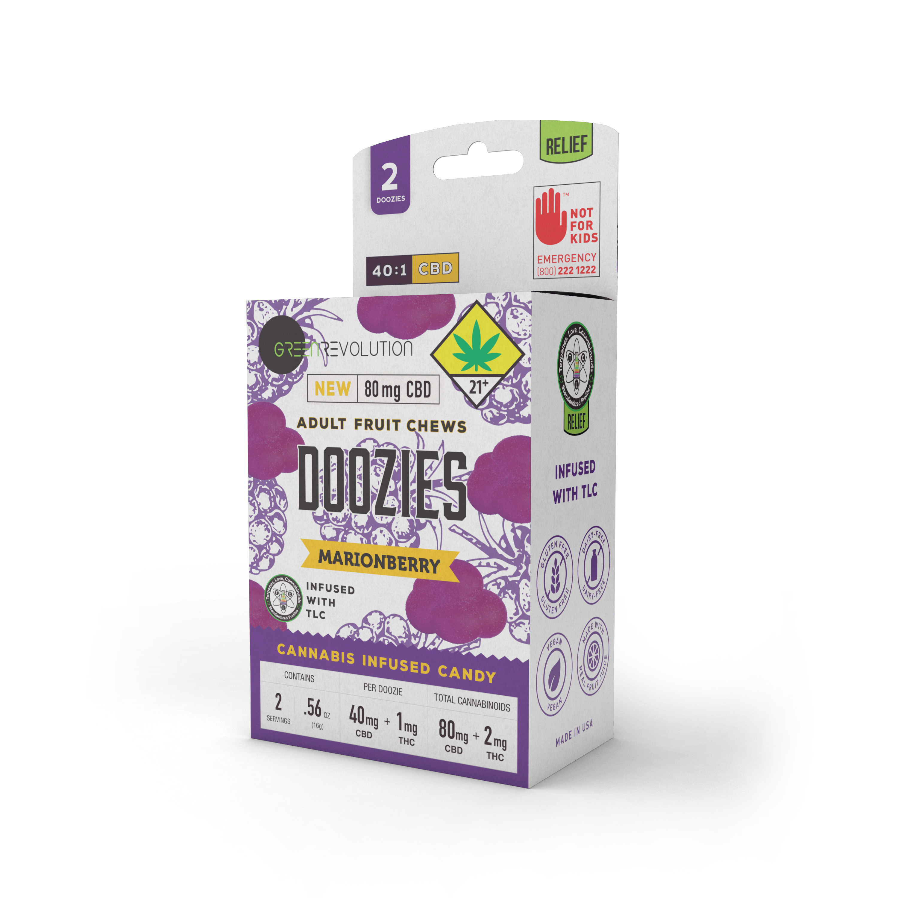 Green Revolution: 40:1 Doozies Marionberry 82mg 2-pack | Leafly