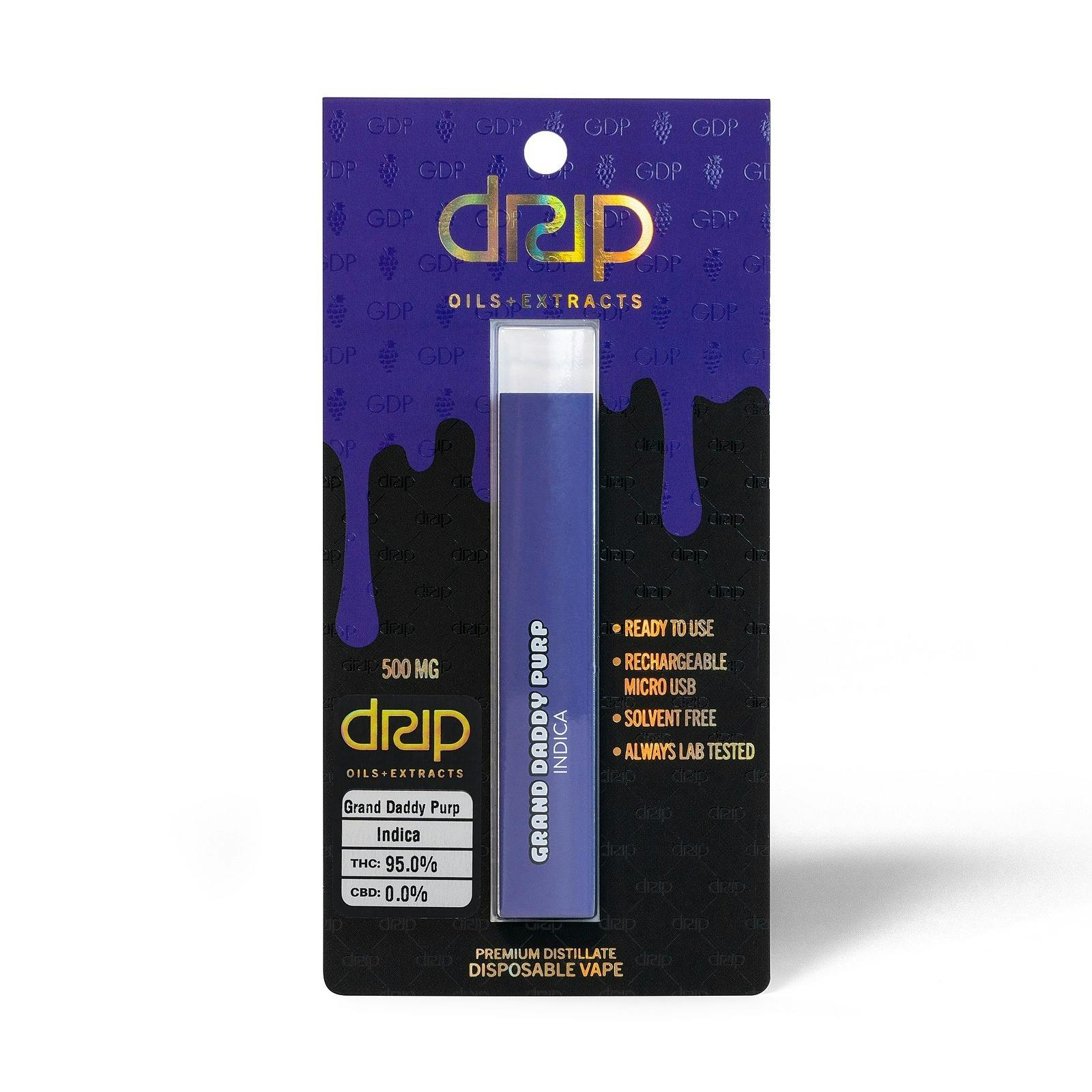 DRIP Oils + Extracts: Disposable Vape 500mg Grand Daddy Purple | Leafly