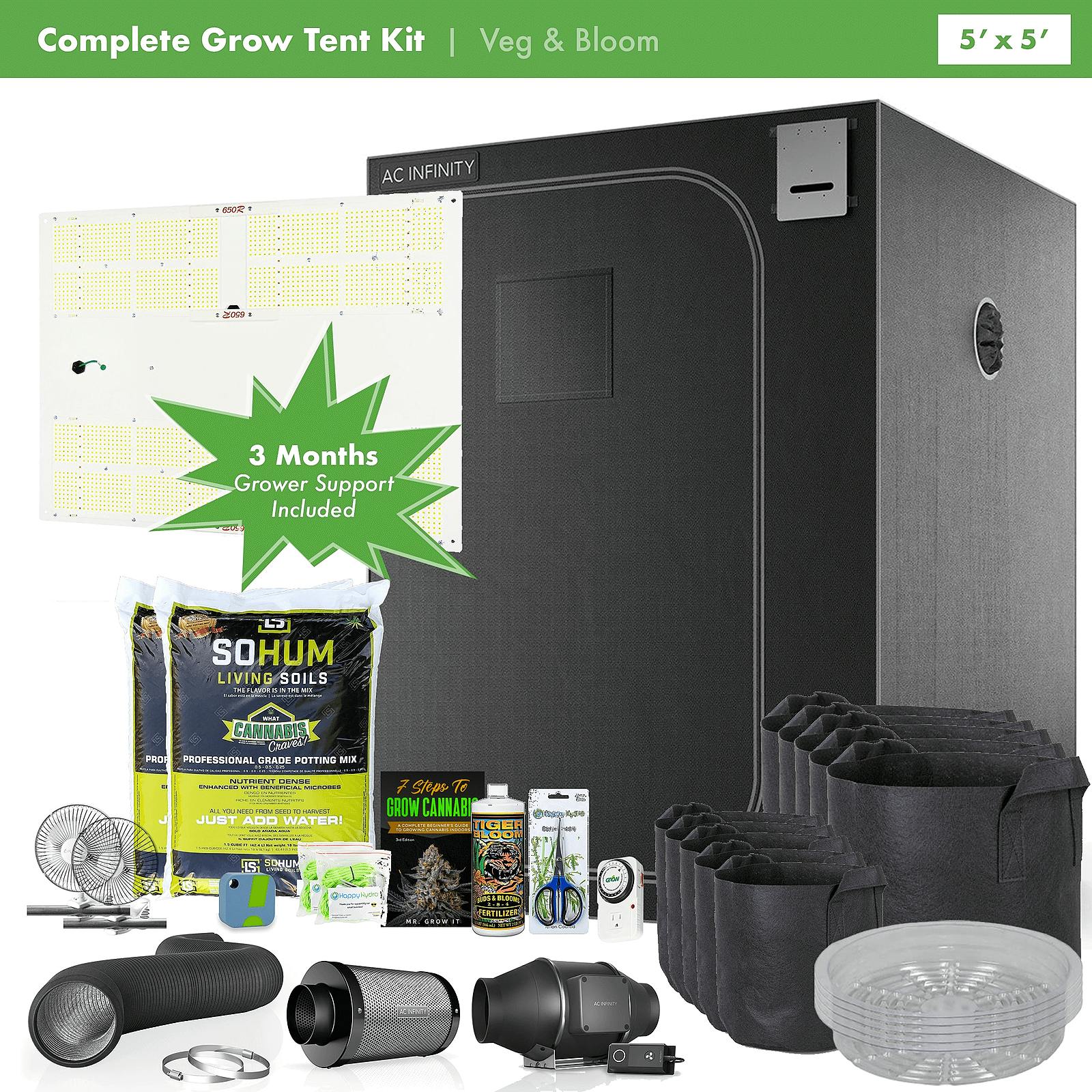 Happy Hydro: Beginner Complete Grow Tent Kit | HLG 650R | 5’ x 5’ | Leafly