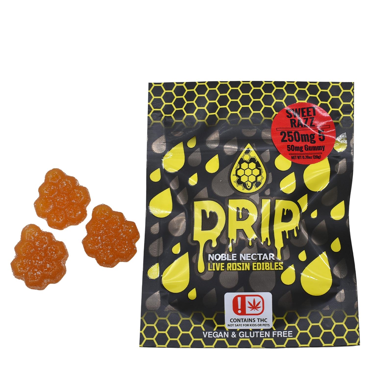 Noble Nectar: LIVE ROSIN Sweet Raspberry 250mg Gummies (5 of 50mg) | Leafly