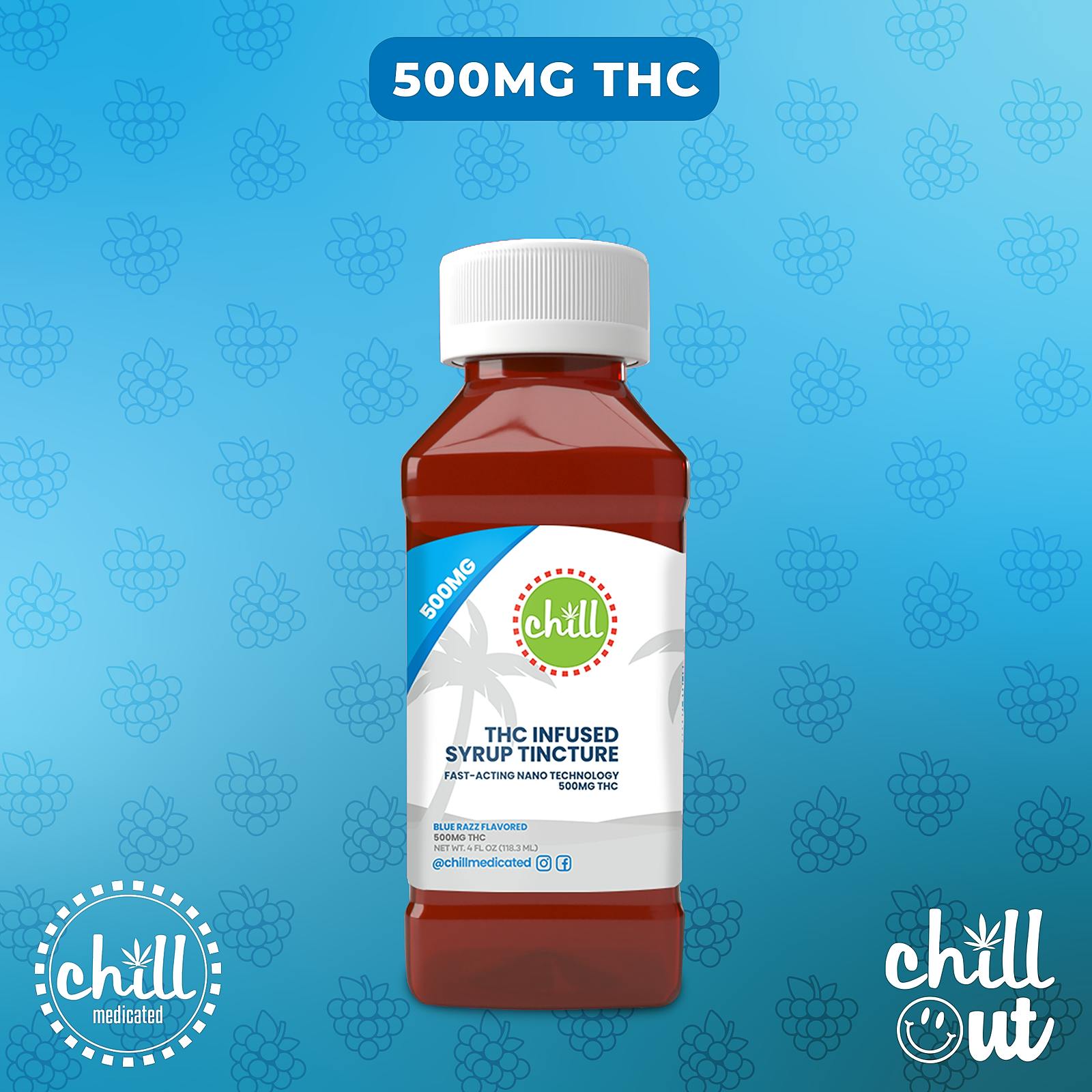 Chill Medicated: Blue Razz | Medicated Tincture Syrup 500MG THC | Chill ...
