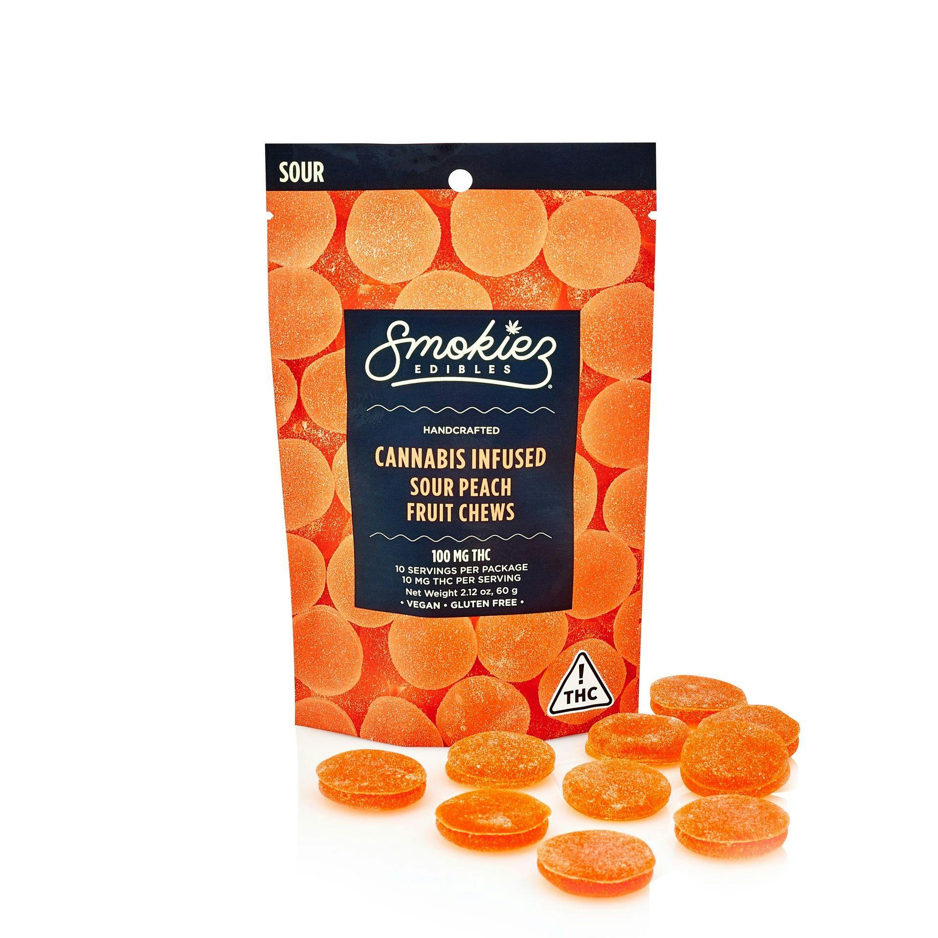 Smokiez Edibles: Sour Peach Fruit Chews, 100 mg THC - NV | Leafly