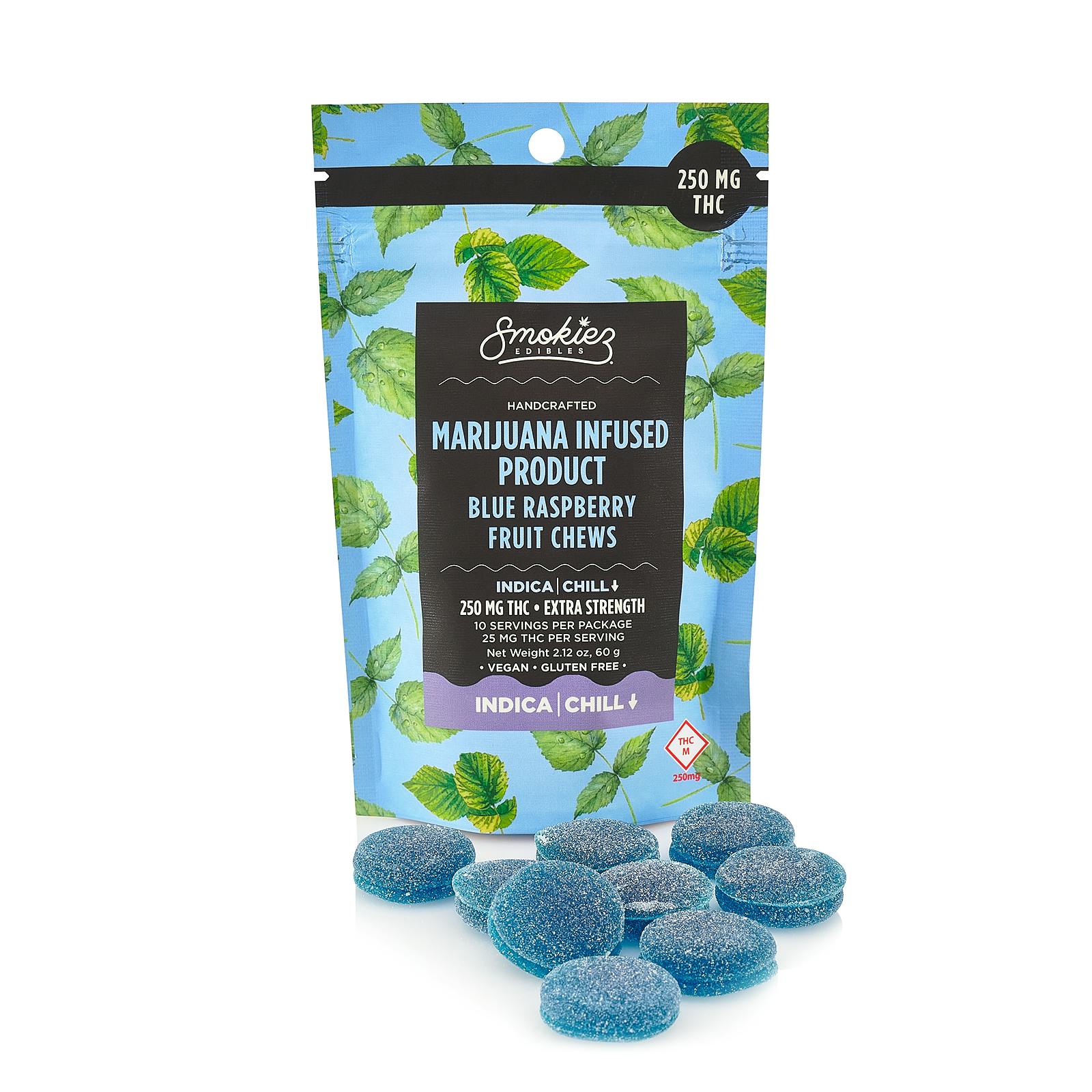 Smokiez Edibles: Smokiez INDICA Blue Raspberry Fruit Chews - 250mg 10pk ...