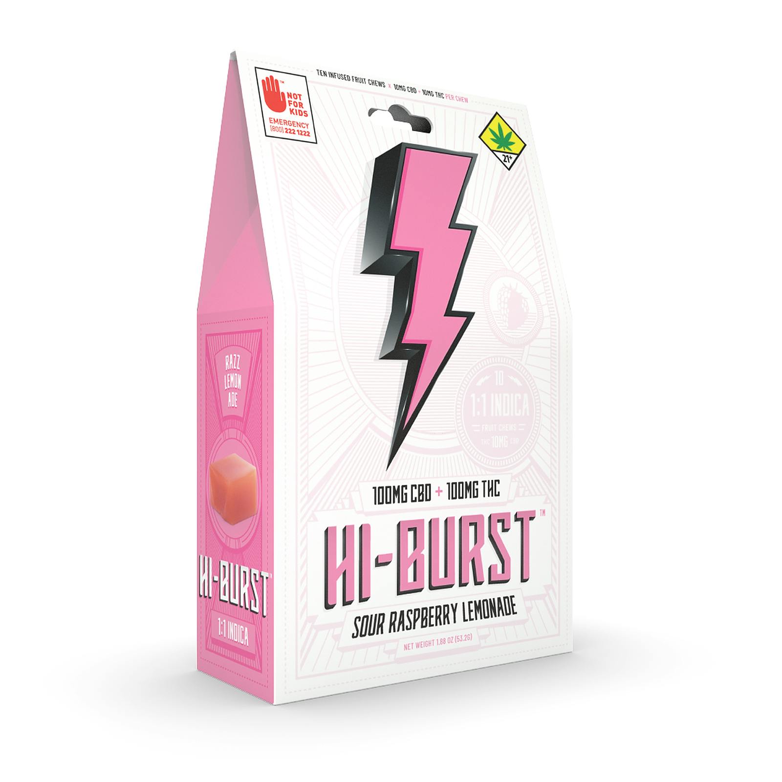 Hi-Burst: Raspberry Lemonade 1:1 Indica Fruit Chews 200mg 10-pack | Leafly