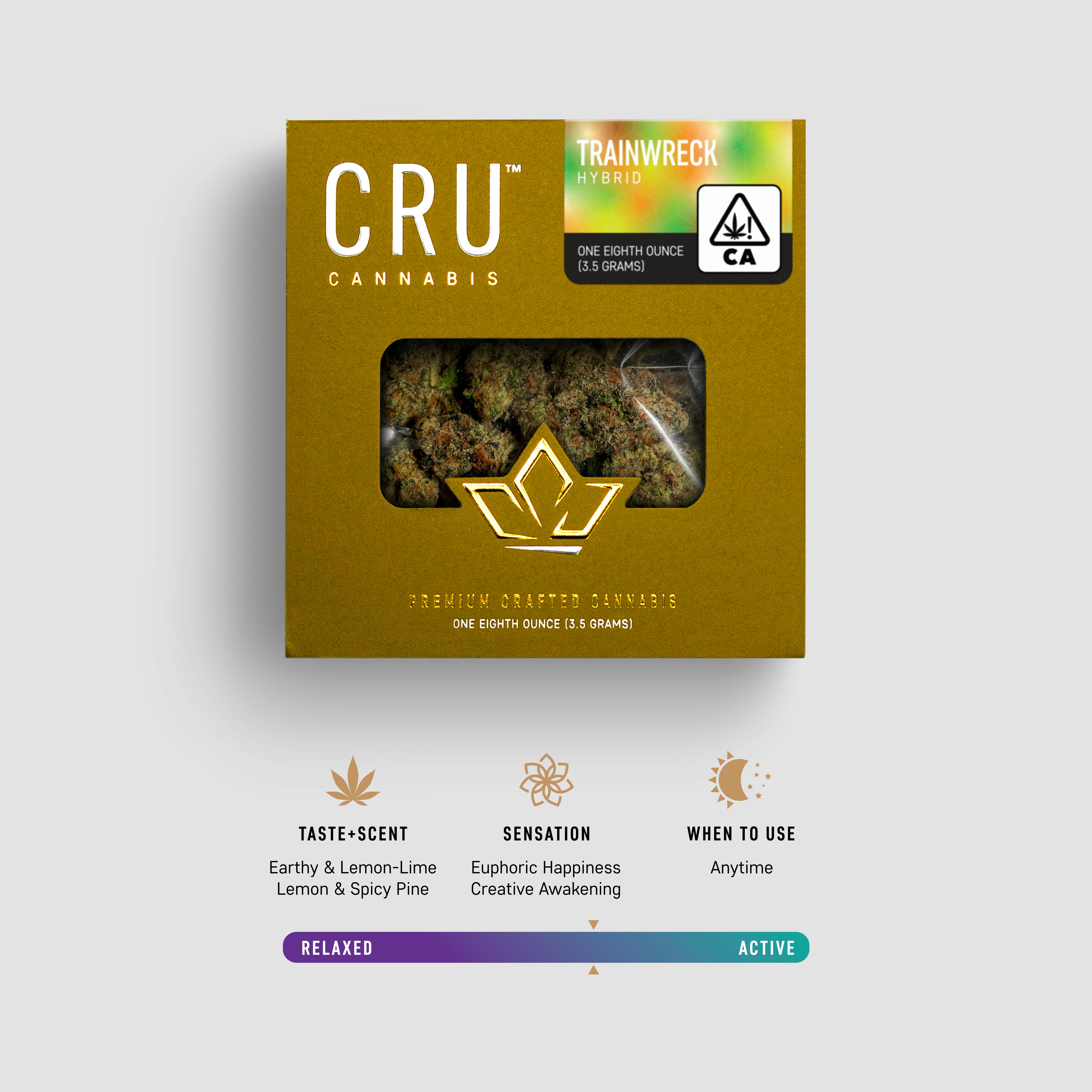 CRU Cannabis: Trainwreck 3.5G Hybrid Flower | Leafly