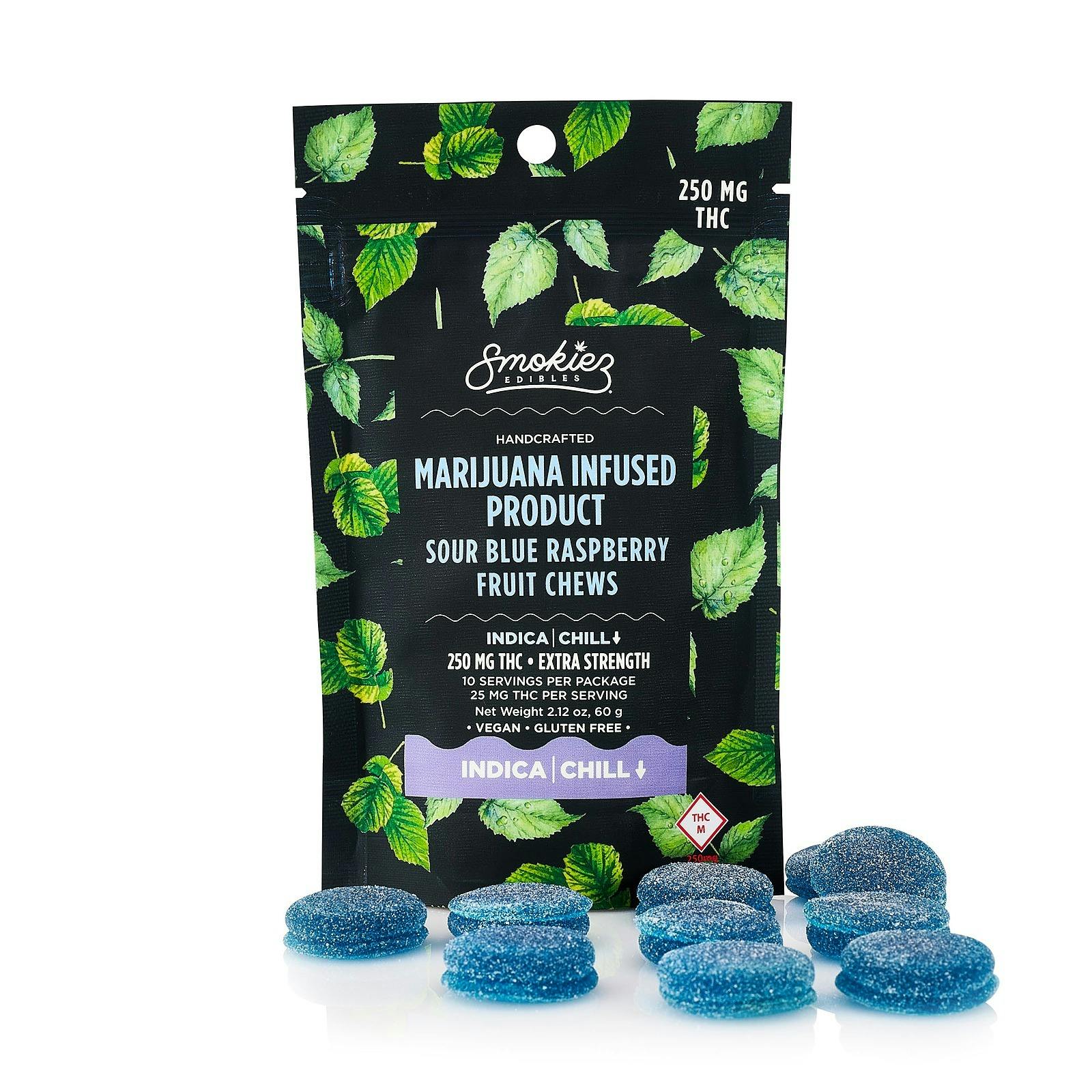 Smokiez Edibles: Smokiez INDICA Sour Blue Raspberry Fruit Chews - 250mg ...