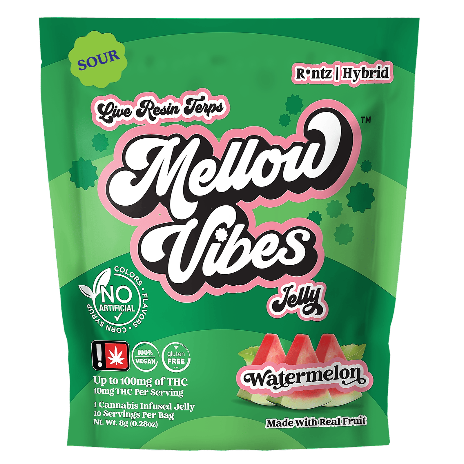 Mellow Vibes: Mellow Vibes Sour Watermelon Jelly Single 100mg | Leafly