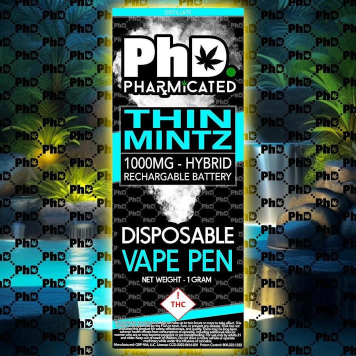 Pharmicated: PhD Disposable D9 Vape Cart - 1000 mg - Thin Mintz (H) | Leafly