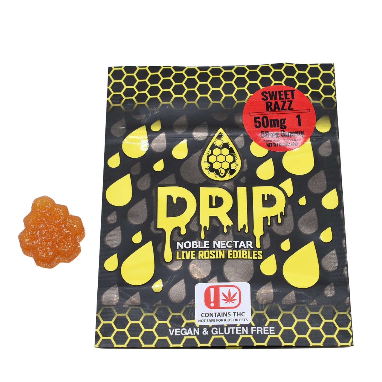 Noble Nectar: LIVE ROSIN Sweet Raspberry 50mg Gummy (1 piece) | Leafly