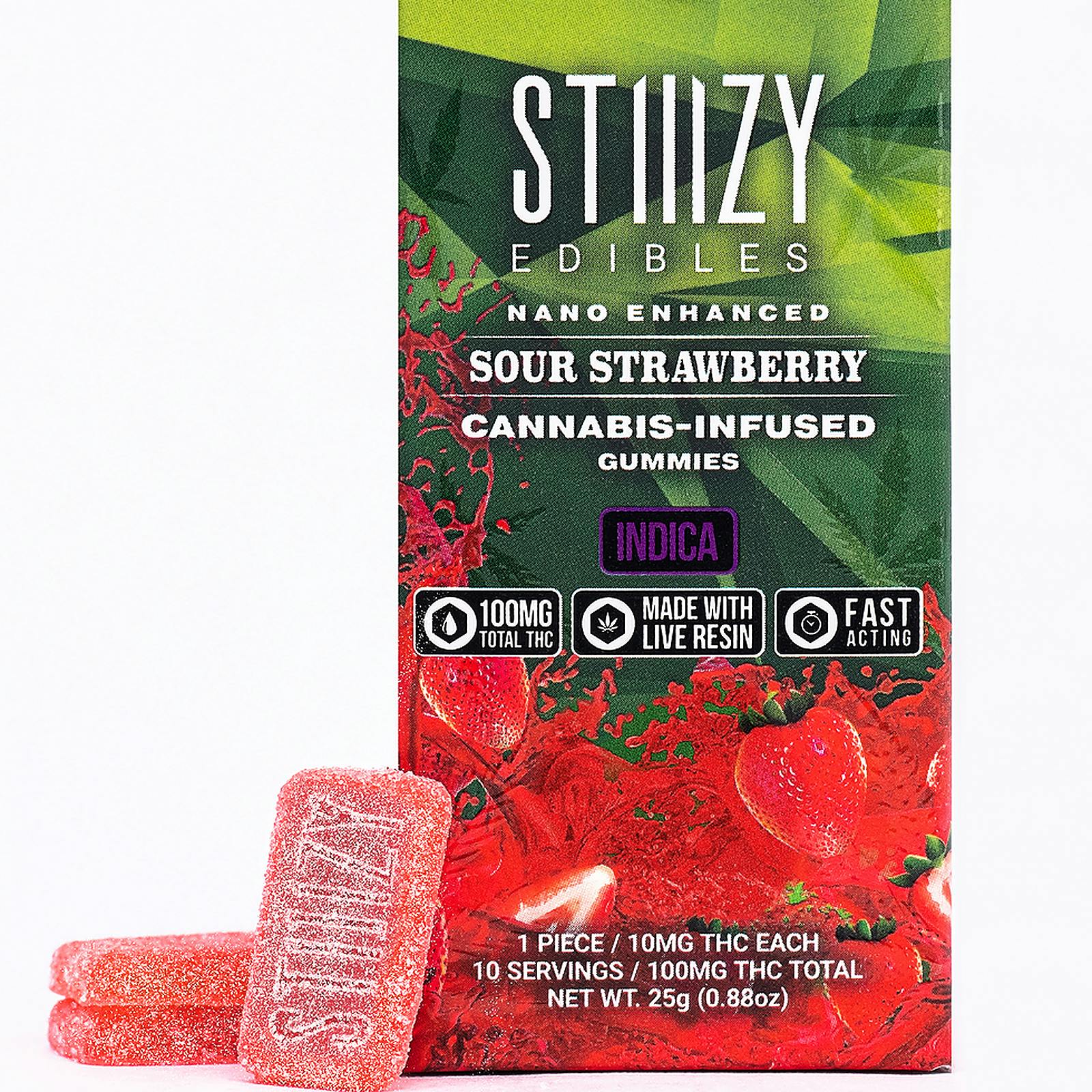 STIIIZY: SOUR STRAWBERRY STIIIZY EDIBLES - 100MG GUMMIES | Leafly