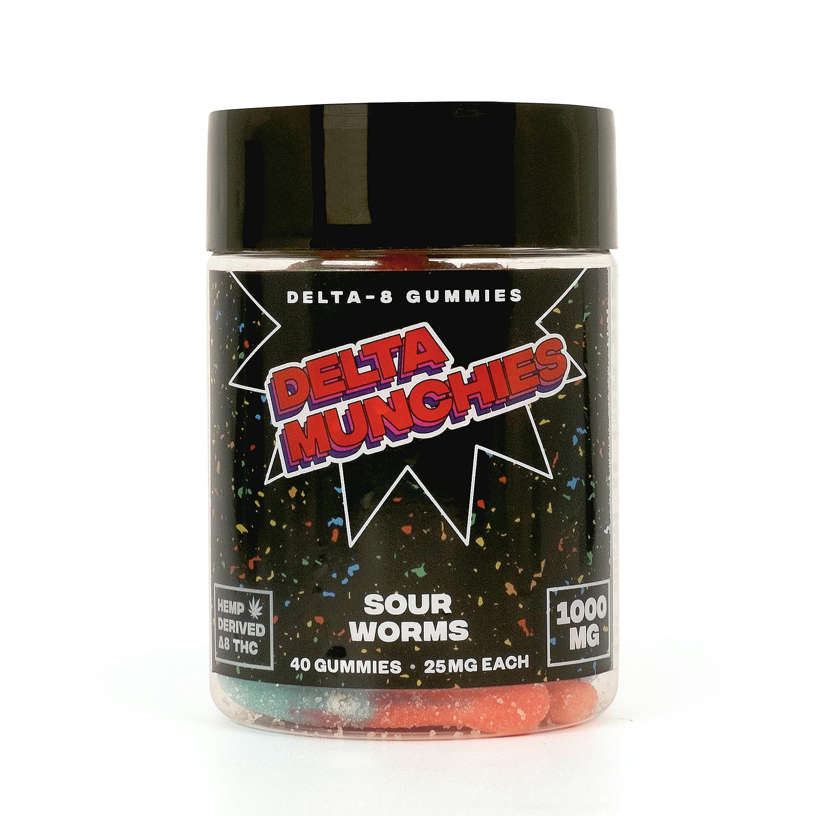 Delta Munchies: Sour Worms 1000mg Delta 8 THC Gummies | Leafly