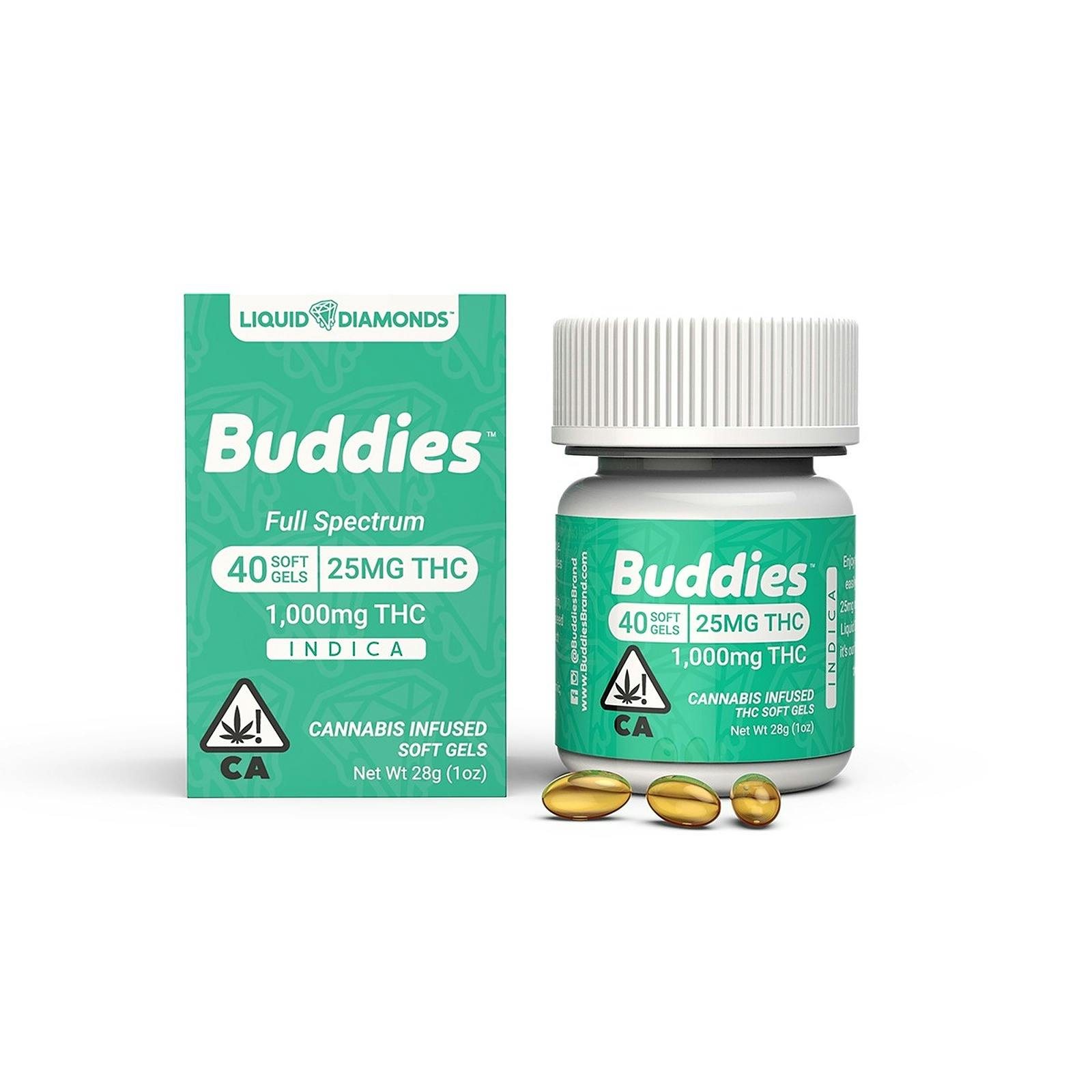 Buddies Brand: THC Indica Softgels 1000mg 40-pack | Leafly