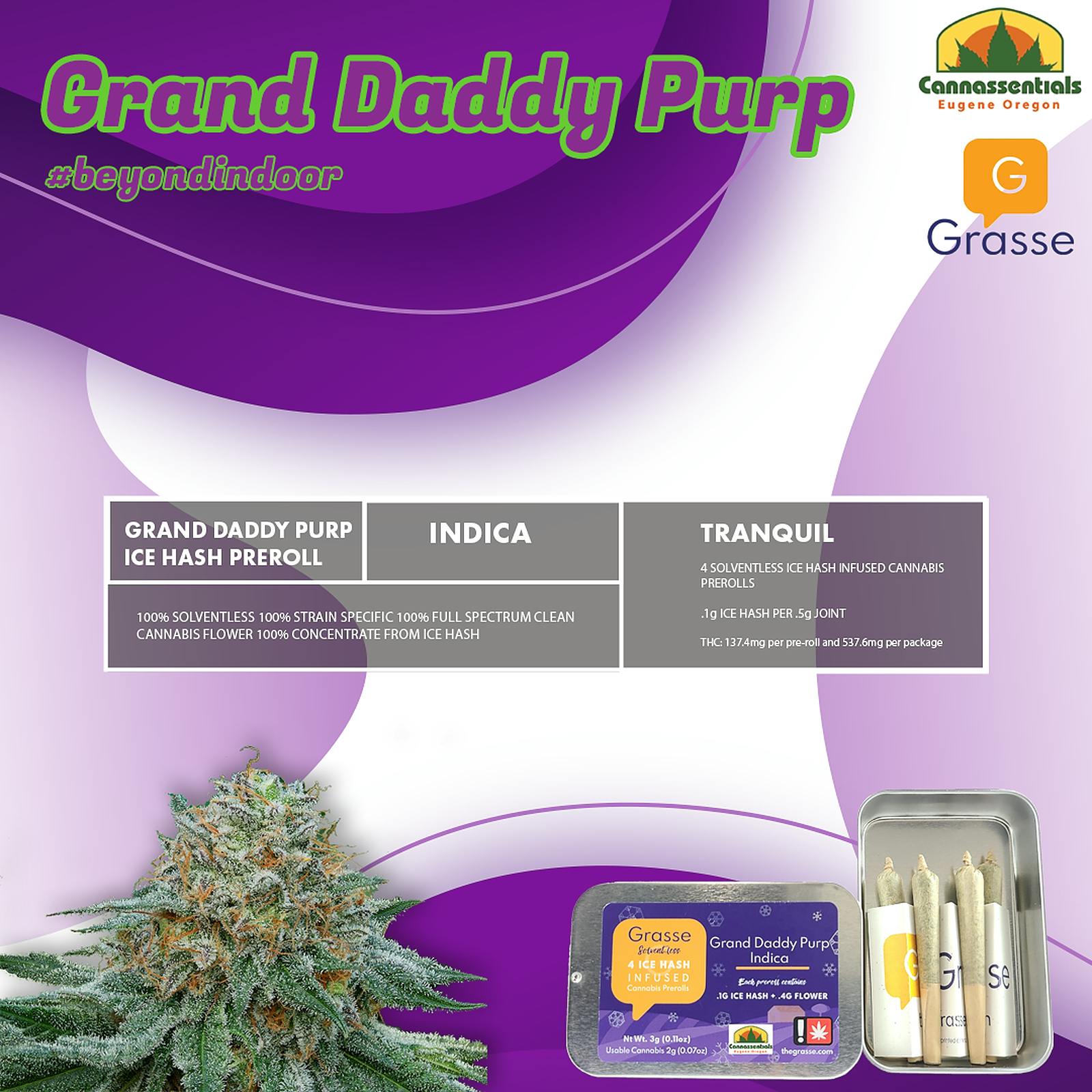 Grasse: Grand Daddy Purp Solventless Ice Hash Infused PreRoll 2g 4 Pack ...