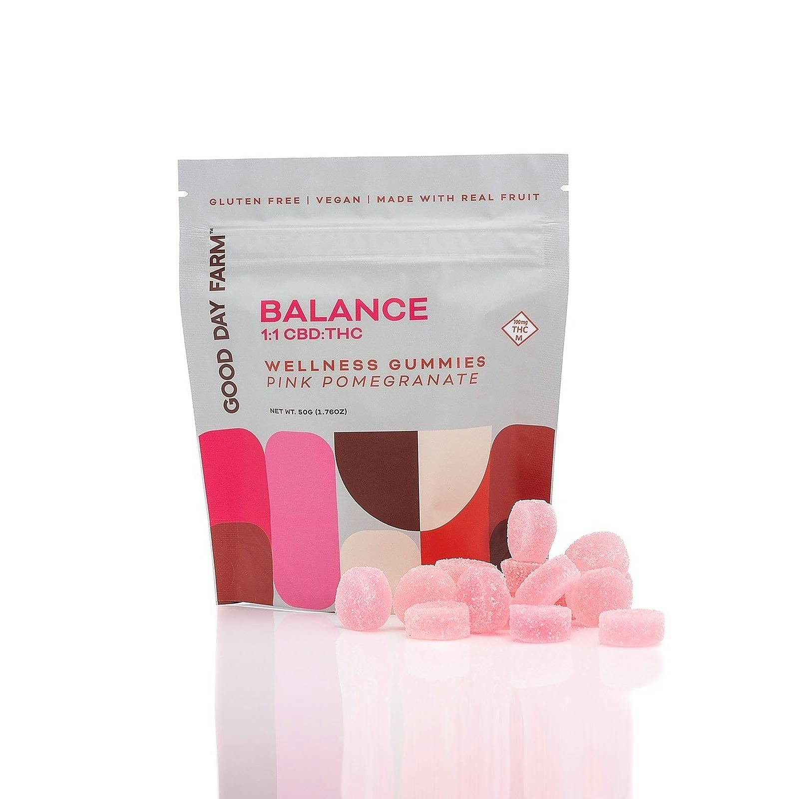 Good Day Farm: 1:1 CBD:THC Balance Pink Pomegranate Wellness Gummies ...