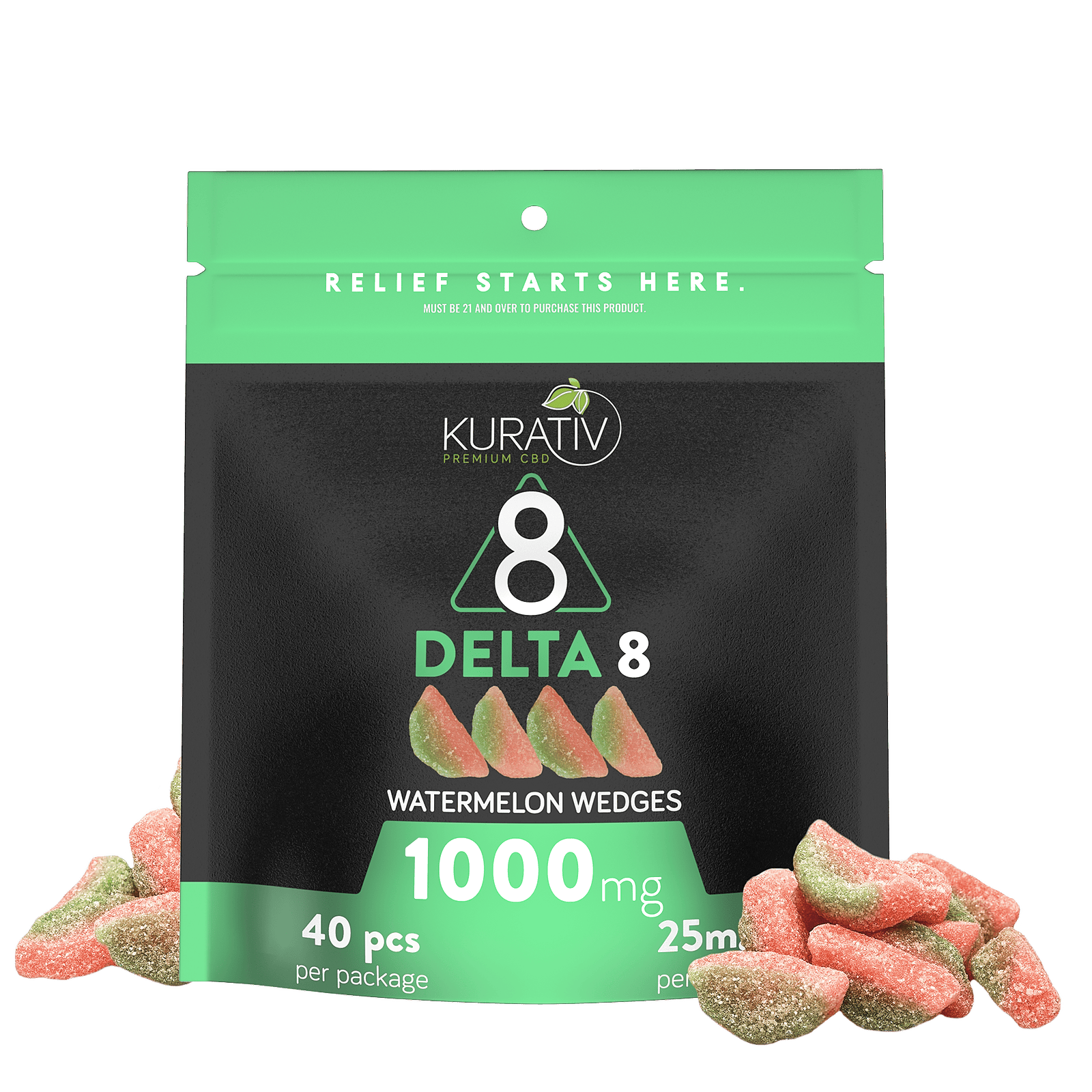 Kurativ CBD: Kurativ Delta 8 Gummies Watermelon Wedges 1000mg | Leafly